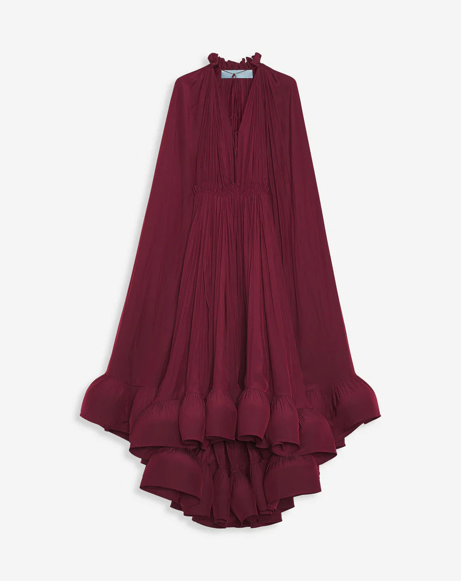 Women's Ruffle Cape Dress | ELSA Wine Red | CIÉLIE – Cielie